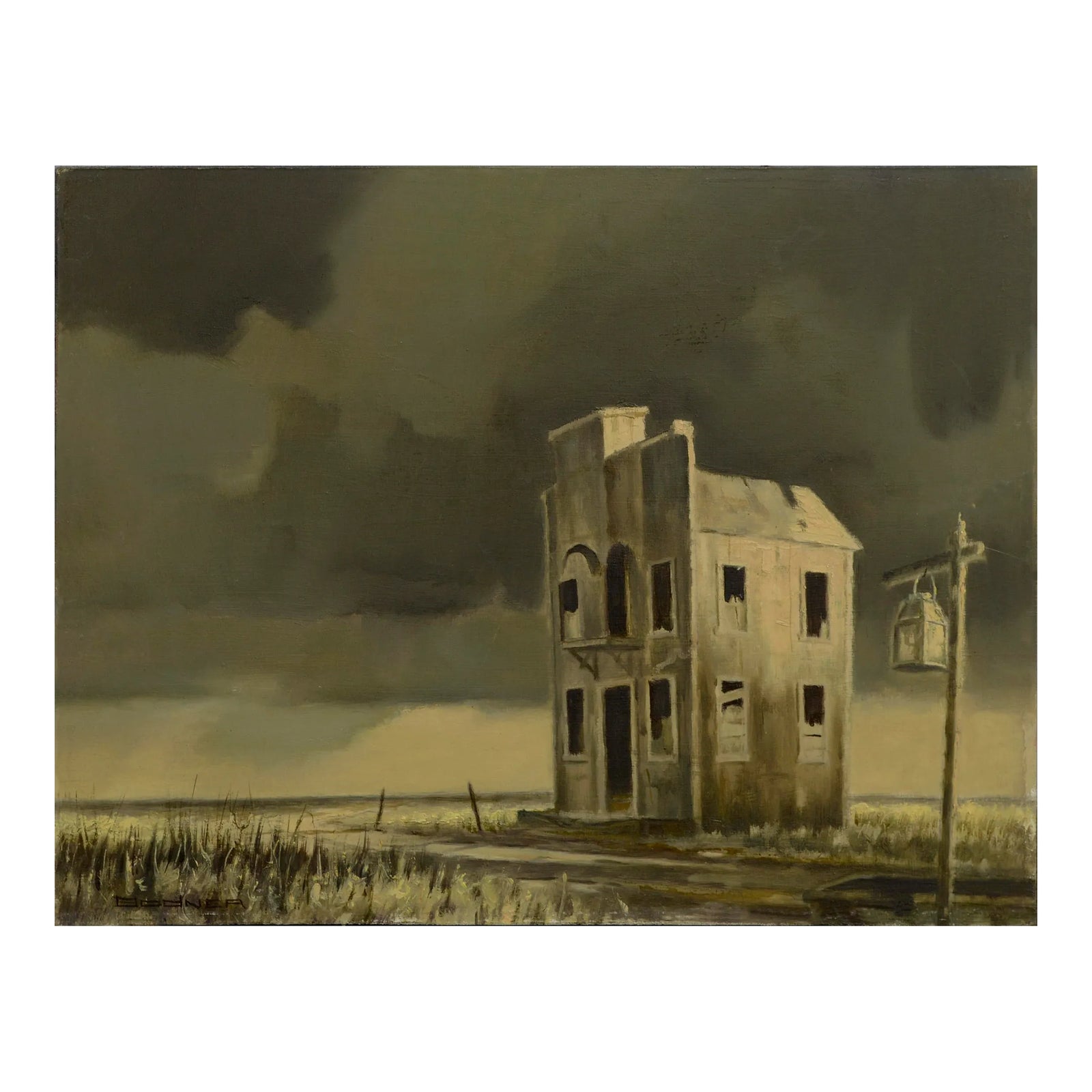 Abandoned Building, Mid Century Sepia Ghost Town Landscape by Joseph ...