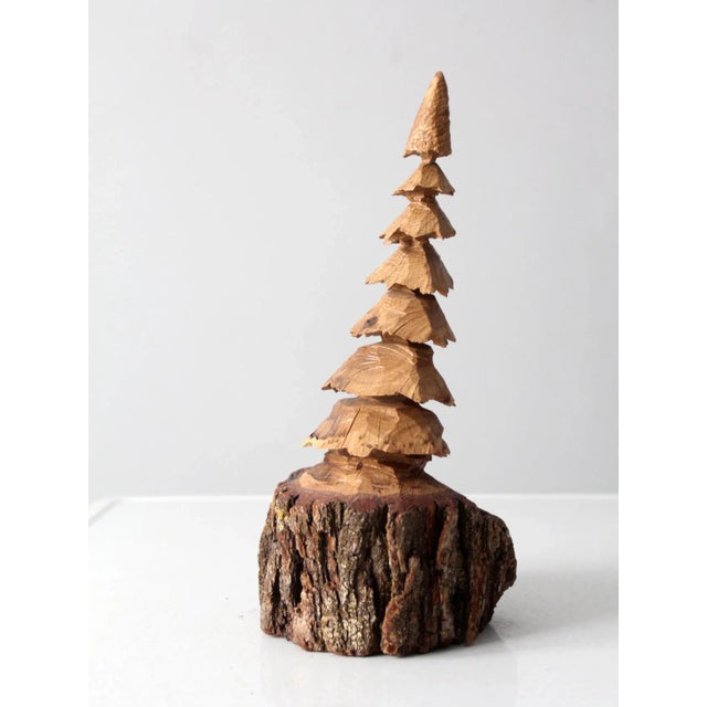 Vintage Carved Wood Tree Sculpture | Chairish