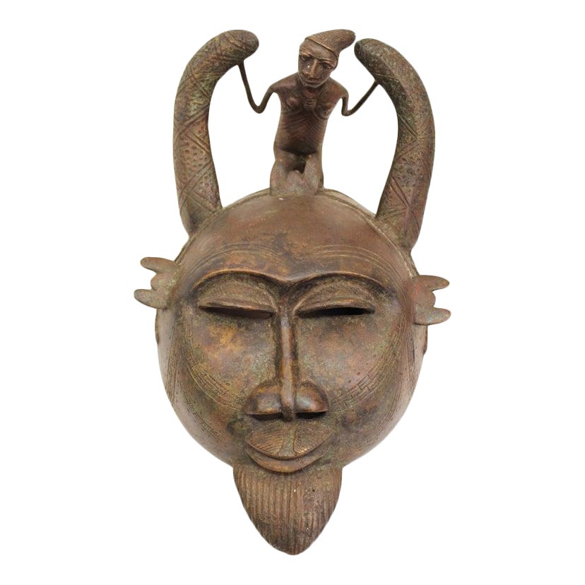 African Cameroon Tribal Bronze Mask | Chairish
