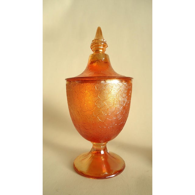 Iridescent Mid-Century Marigold Carnival Glass Lidded Bar Jars - a Pair ...