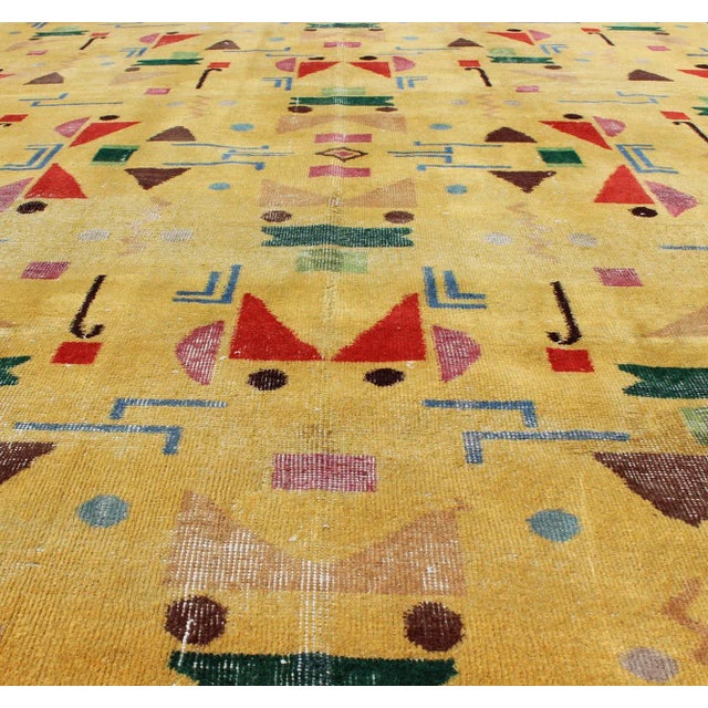 Mid-Century Modern Turkish Rug, Vintage Modern Design in Yellow Color ...