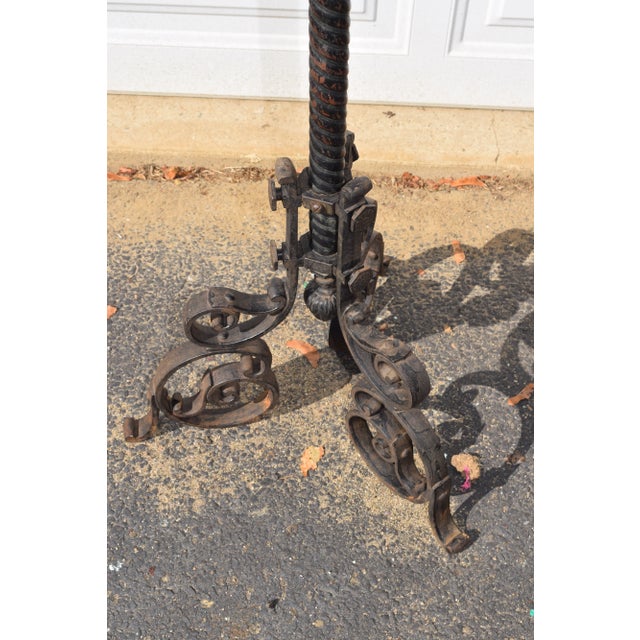 Antique Mid 19th Century Adjustable Wrought Iron Floor Oil Lamp Marked ...
