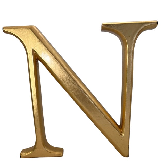 90s Gilt Gold Letter N Decor Single 3d Large Wall Decor Vintage | Chairish