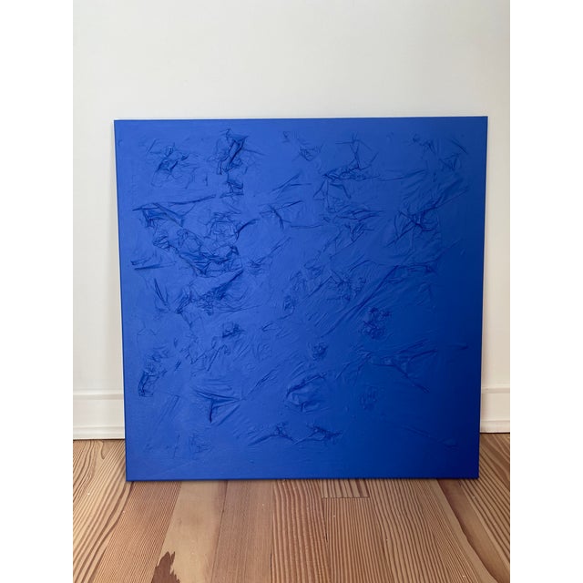 Contemporary Abstract Minimalist Blue Monochromatic Mixed-Media ...
