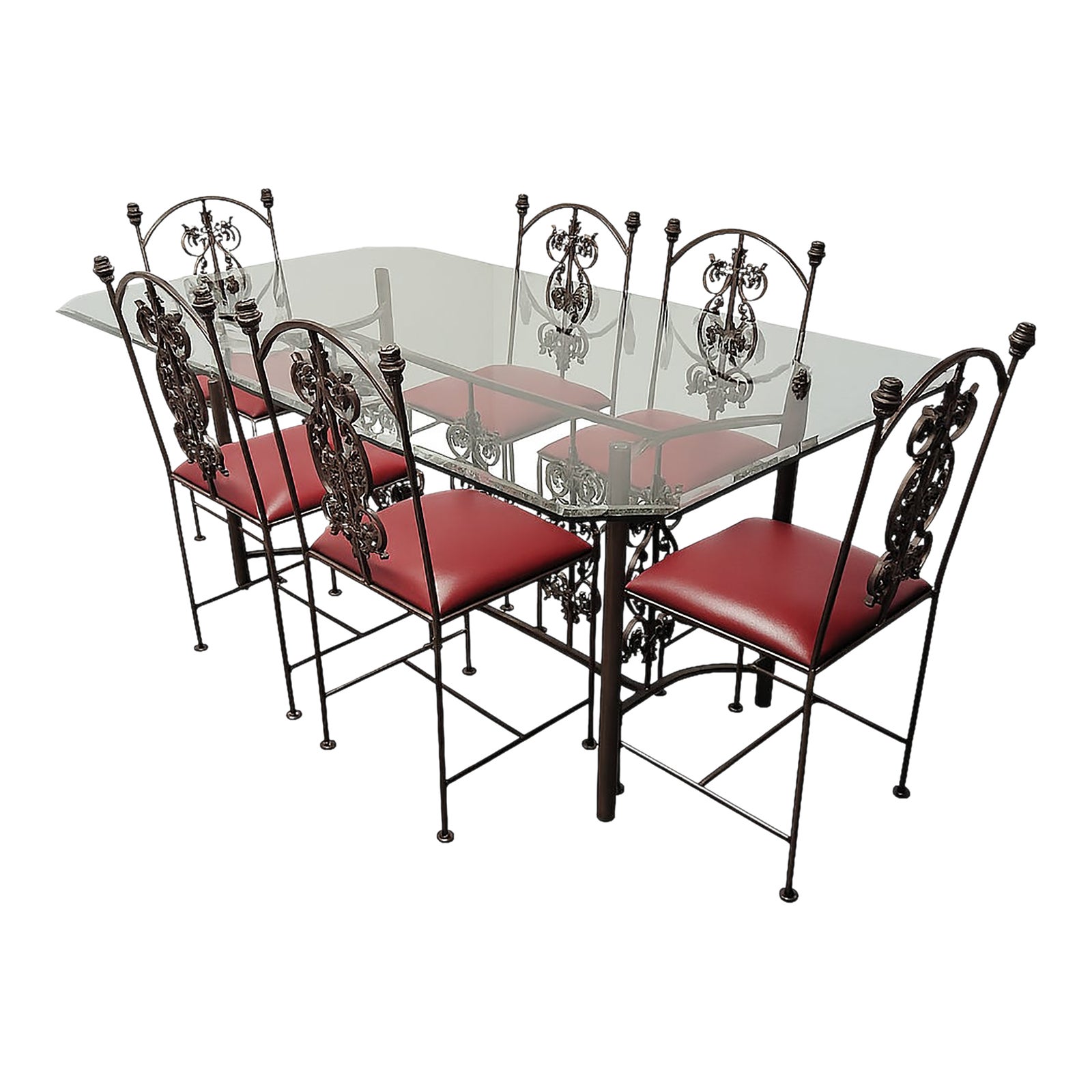 Wrought Iron Grape Motif Dining Set With Beveled Glass Table and Six ...