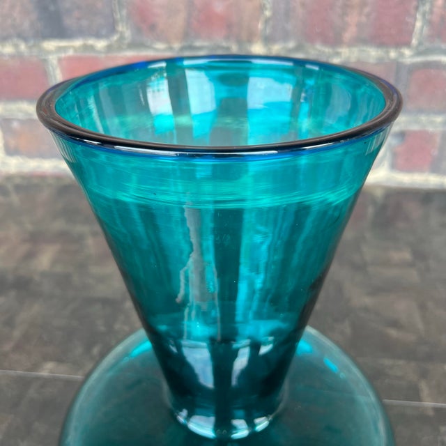 Blenko Teal Blue Glass Vase 12” Tall | Chairish