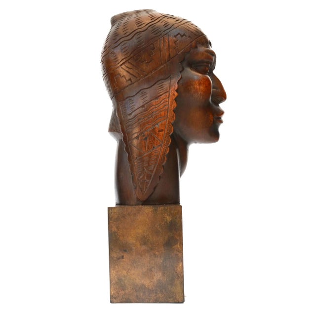 1940s Peruvian Warrior Indian Sculpted Head in Wood by A. Silva | Chairish