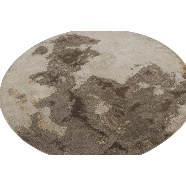 Modern Abstract CIrcle Rug in Beige-Brown Taupe and Gold Accents | Chairish