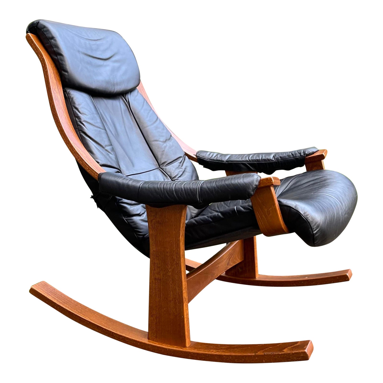 1970s Mid Century Modern Vintage Scandinavian Leather Rocking Chair ...