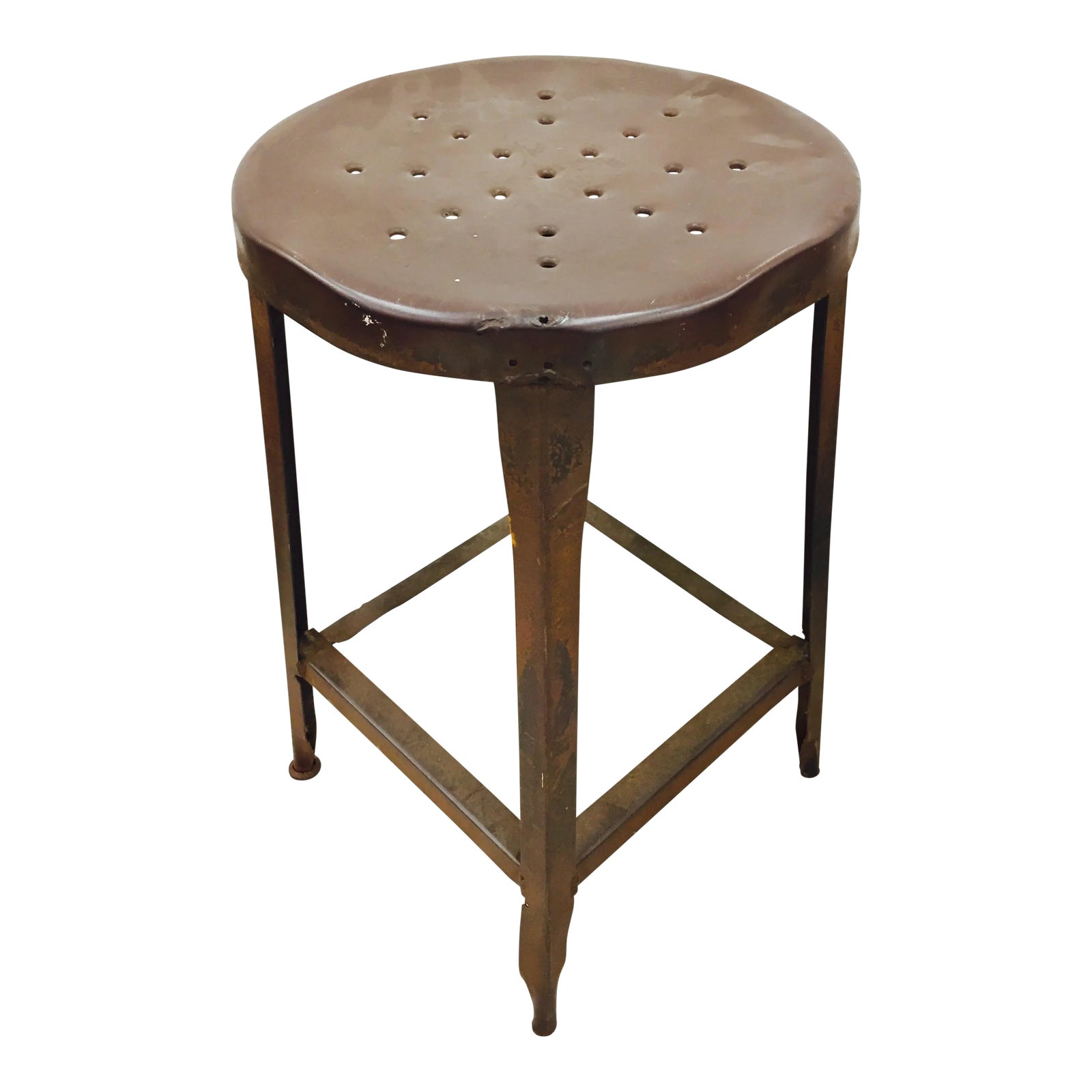 Antique Metal Factory Stool | Chairish