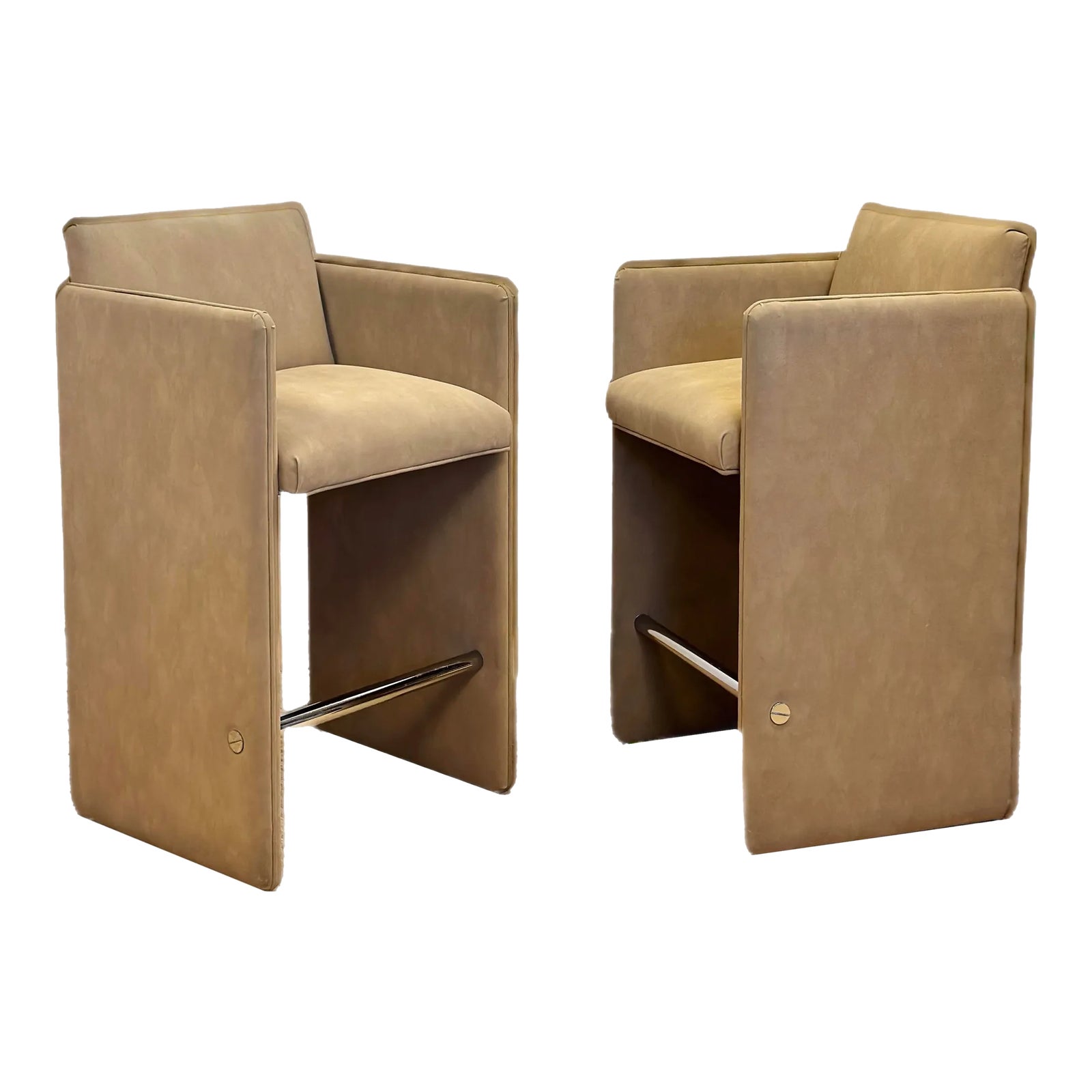 1980s Sculptural Italian Postmodern Faux Tan Suede Bar Stools – a Pair ...