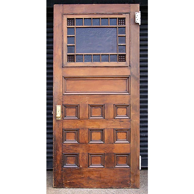 Antique Late 19th Century Entry Door With Upper Polychrome Stained and ...