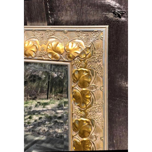 Art Deco Large Gold Silver Two Toned Grape Leaf Beveled Mirror | Chairish