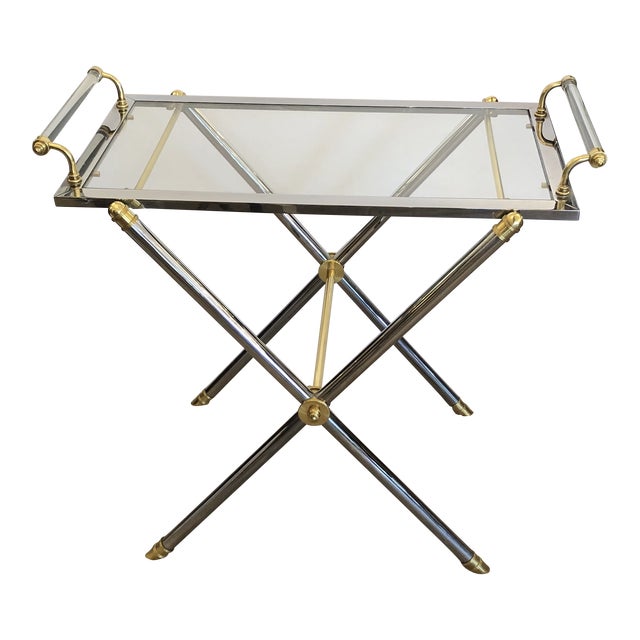 Steel Brass & Glass Tray Table on Stand | Chairish