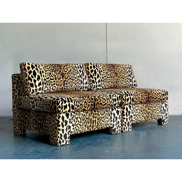 Vintage Boho Leopard Velvet Slipper Chairs - A Pair | Chairish
