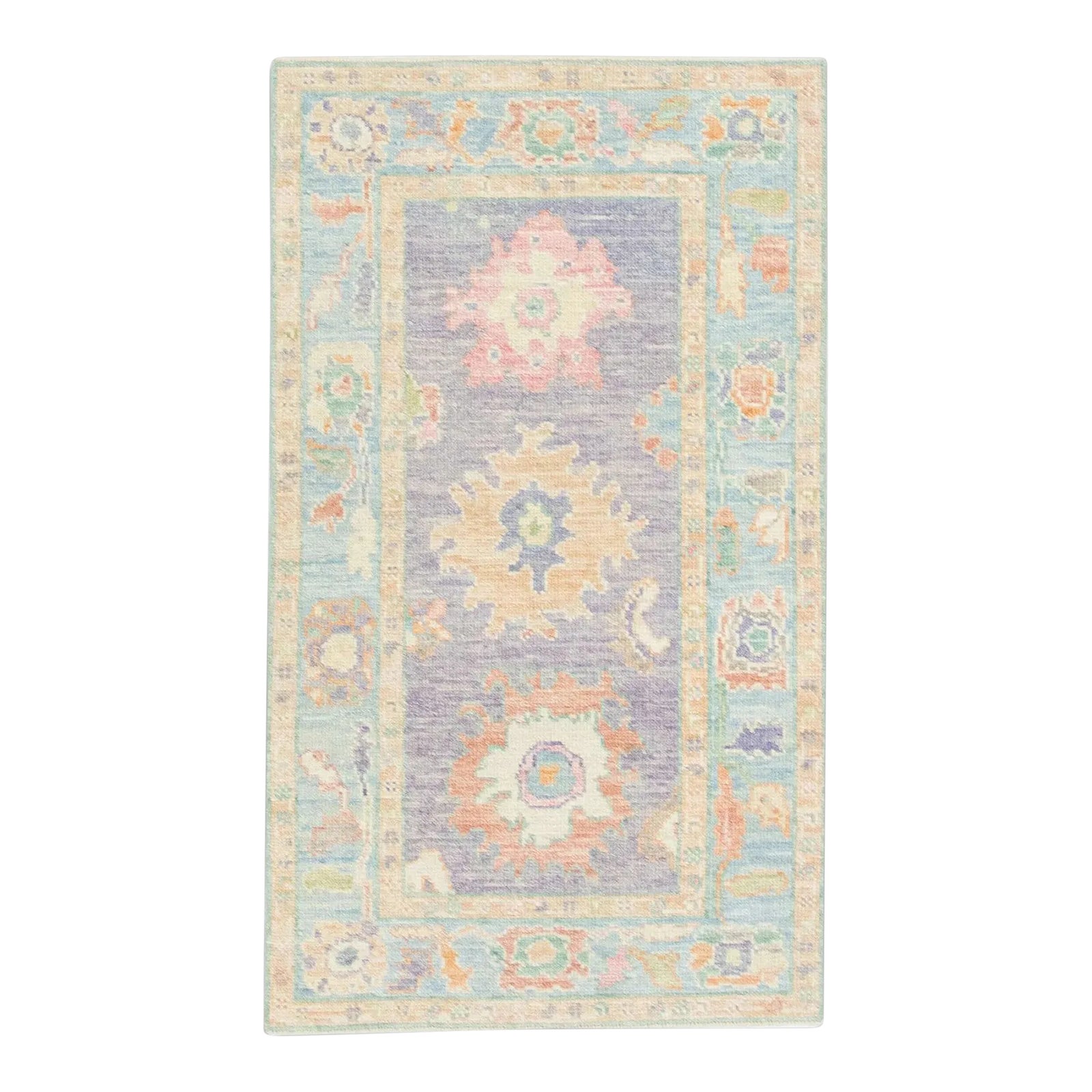 Early 21st Century Multicolor Floral Design Handwoven Turkish Oushak ...