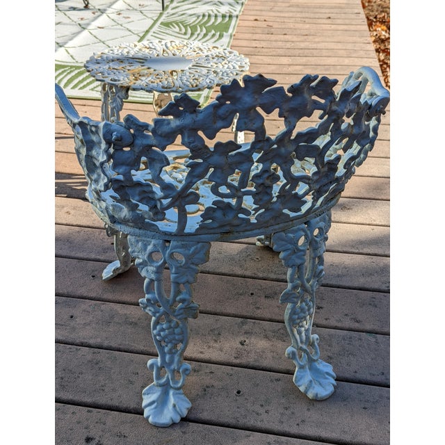 Antique White Wrought Iron Floral Grape Pattern Patio Table & 2 Chairs ...