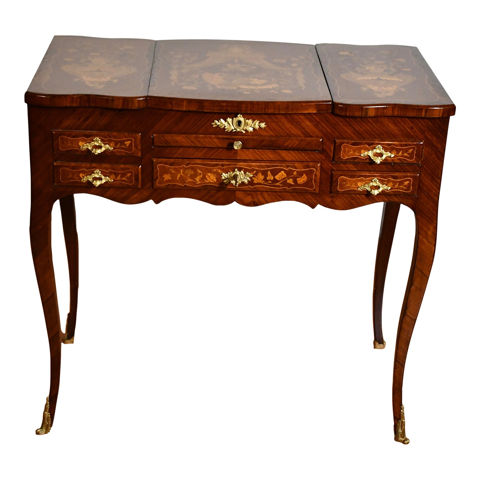 1880s Antique French Louis XV Walnut & Satinwood Coiffeuse Makeup ...