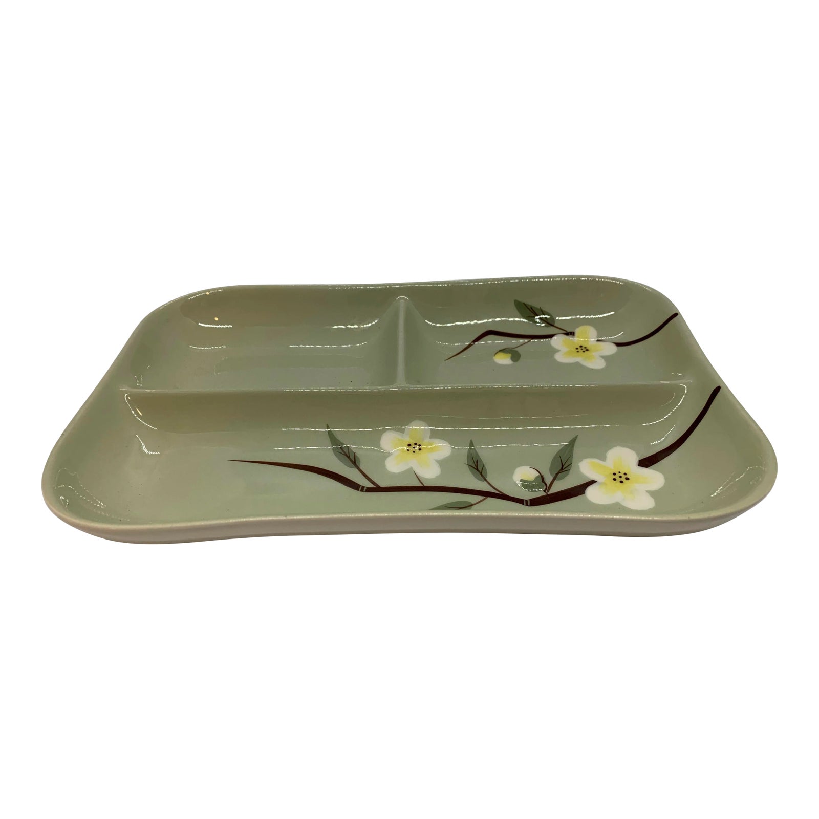 1940s Weil Ware Blossom Celadon Divided Server | Chairish