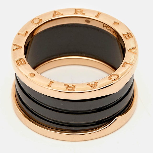 Bvlgari B.Zero1 Black Ceramic 18K Rose Gold 4 Band Ring Size 7.5 | Chairish