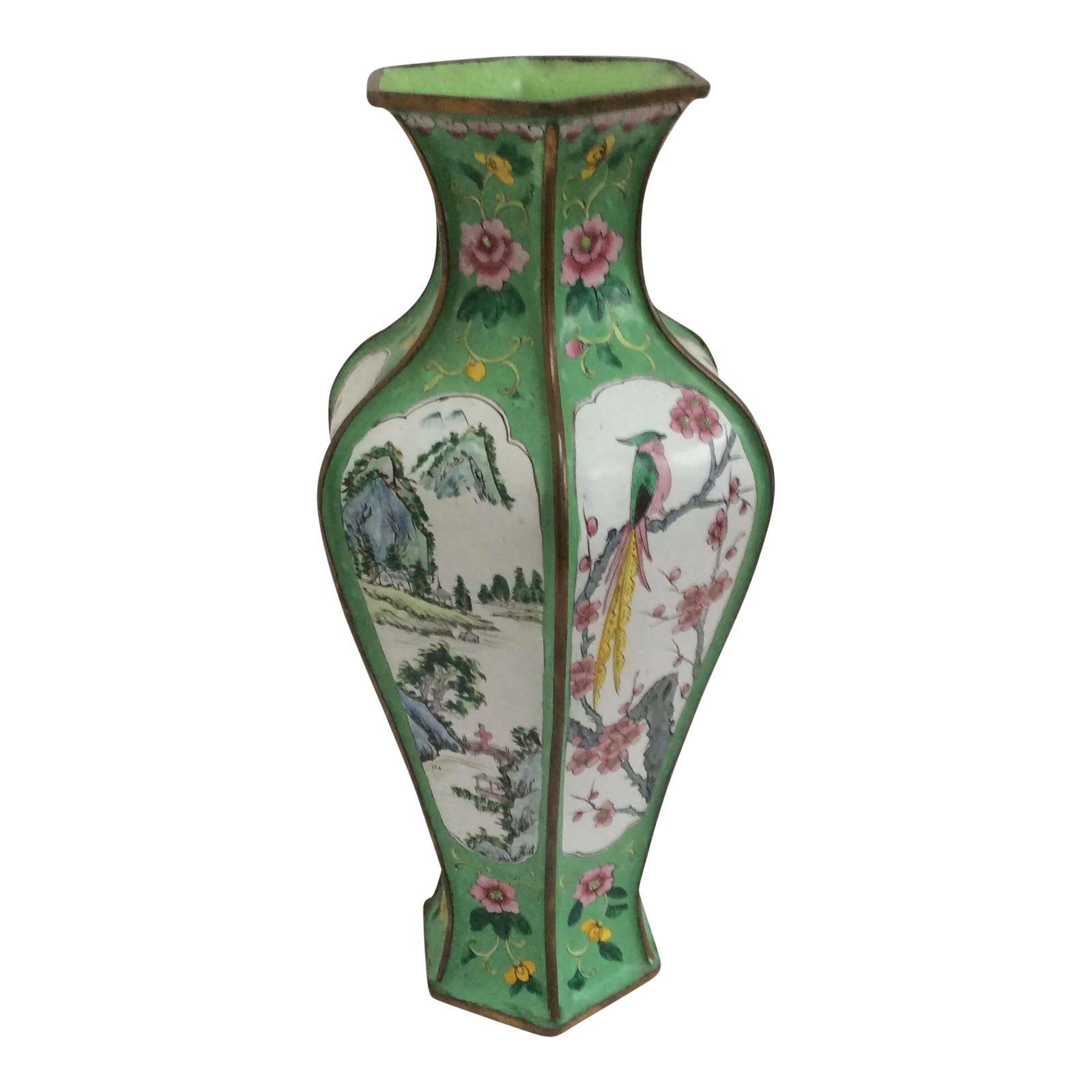 Decorative Chinese Canton Enamel Vase | Chairish