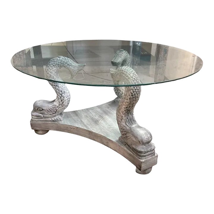 Vintage Italian Carved Wood Dolphin Design Coffee Table | Chairish