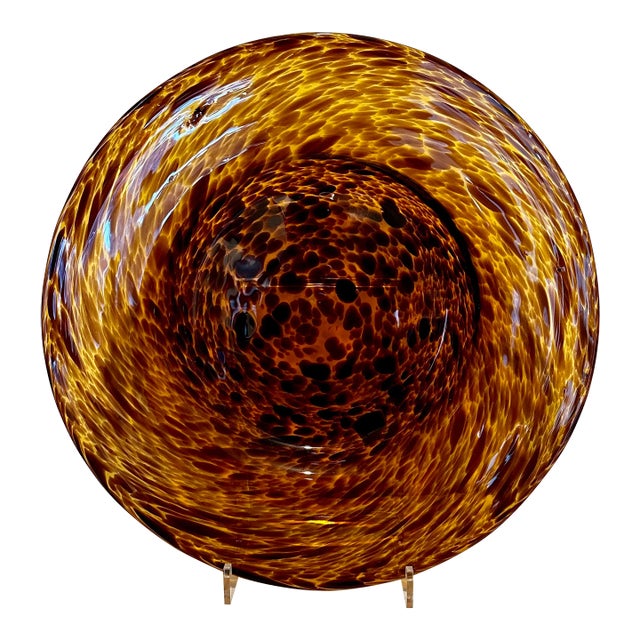 1980s Tortoise Shell Hand Blown Glass Charger Plate | Chairish
