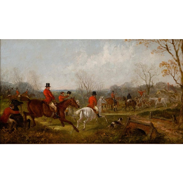 Mid 19th Century Antique Hunt Scene Oil Painting by Benjamin Herring Jr ...