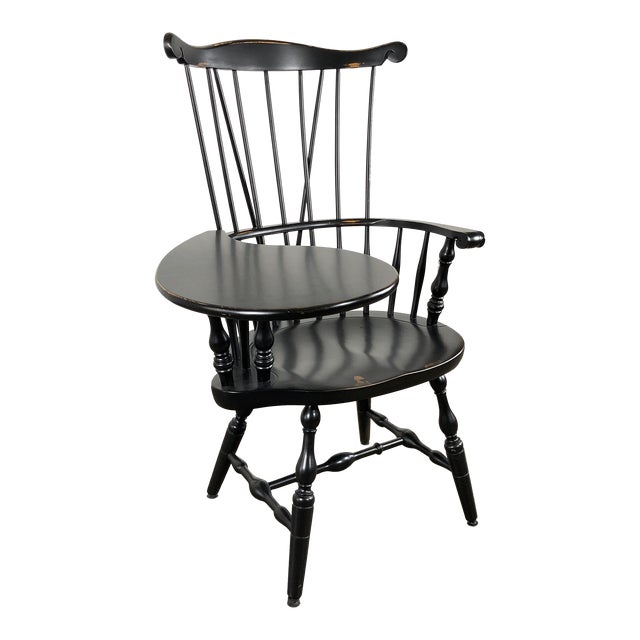 Vintage Black Windsor Style Arm Desk Writing Chair | Chairish