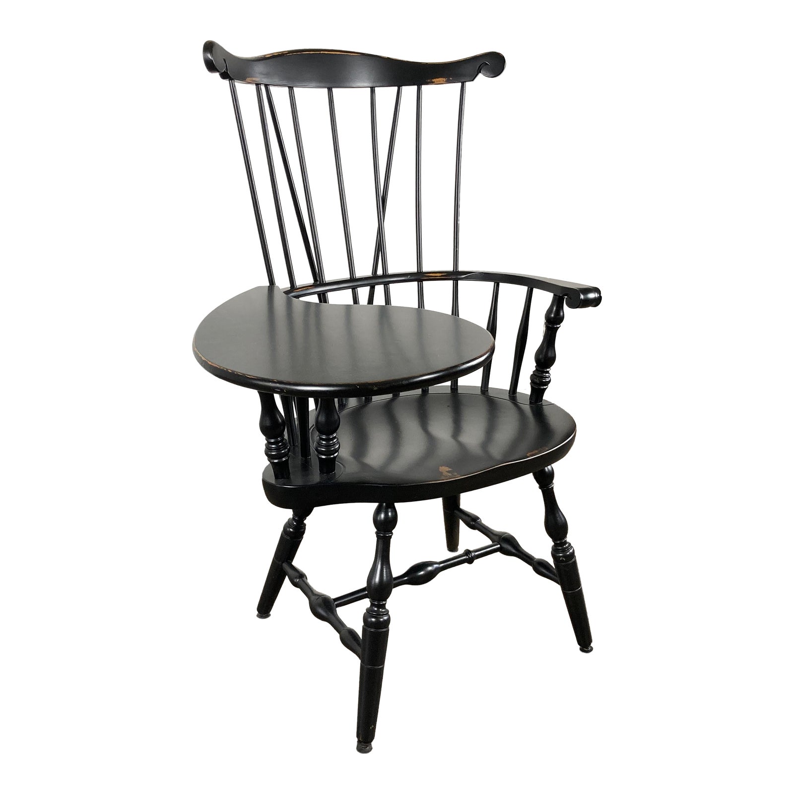 Vintage Windsor Writing Chair With Attached Arm Desk | Chairish