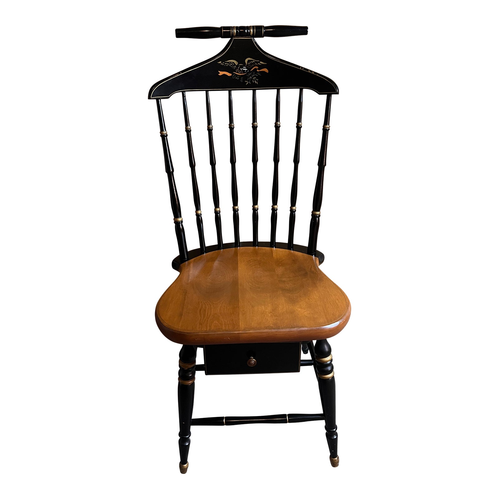 1970s Ethan Allen Hitchcock Stenciled Chair With Drawer | Chairish