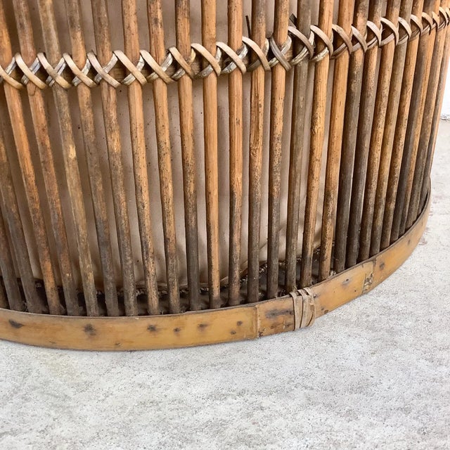 Vintage Pencil Reed Rattan Laundry Basket | Chairish