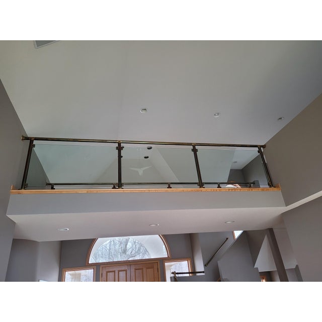 1980s Floating Glass Panels With Brass Handrails and Floor Mounts - Set ...