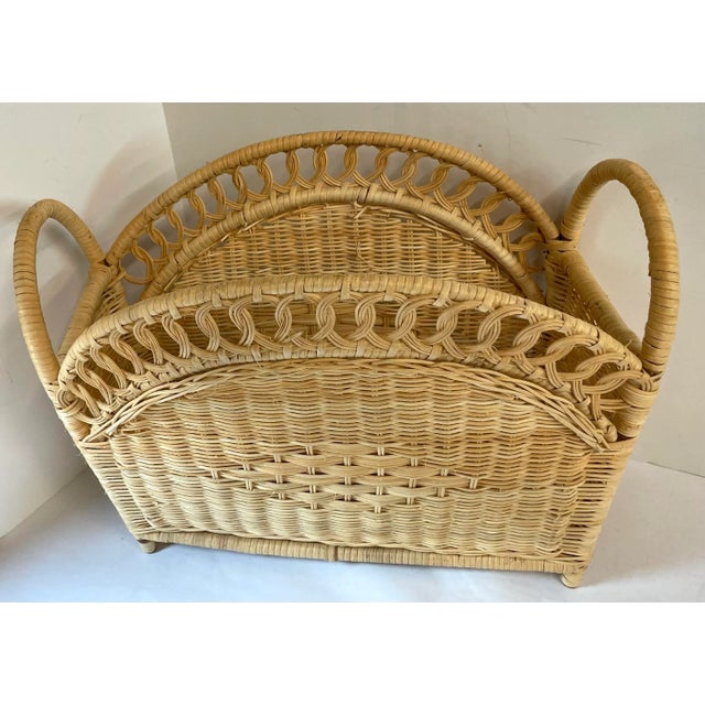 Vintage Natural Wicker Magazine Rack Basket | Chairish