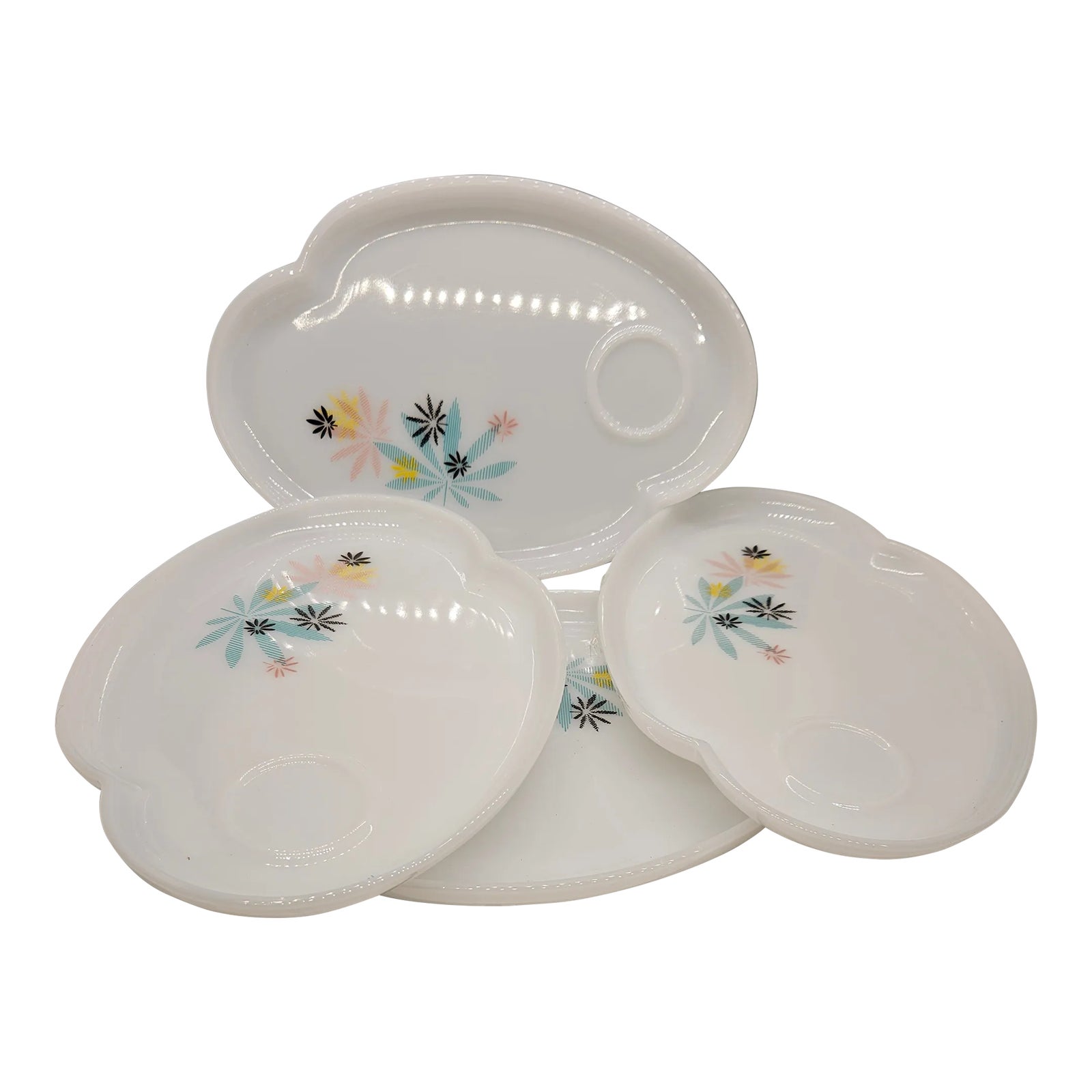 Vintage 50s Federal Glass Snack Plates Atomic Flower Mid Century Mod ...