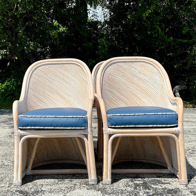Vintage Coastal Henry Link Pretzel Rattan Chairs - Set of 4 | Chairish