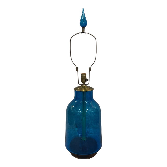 Mid 20th Century Blenko Style Blue Blown Glass Lamp With Teardrop Glass ...