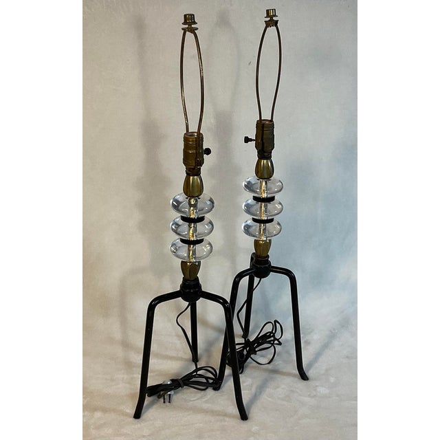 1950's Atomic Age Table Lamps in Brass and Acrylic - a Pair | Chairish