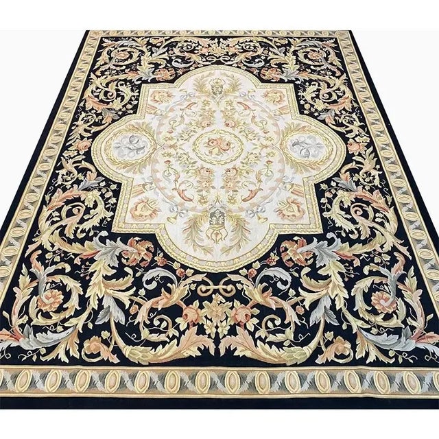 1990s Handwoven French Style Aubusson Area Rug 9’0″ X 12’5″ | Chairish
