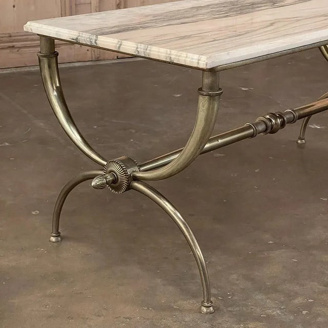 Mid-Century Brass Coffee Table With Marble Top | Chairish