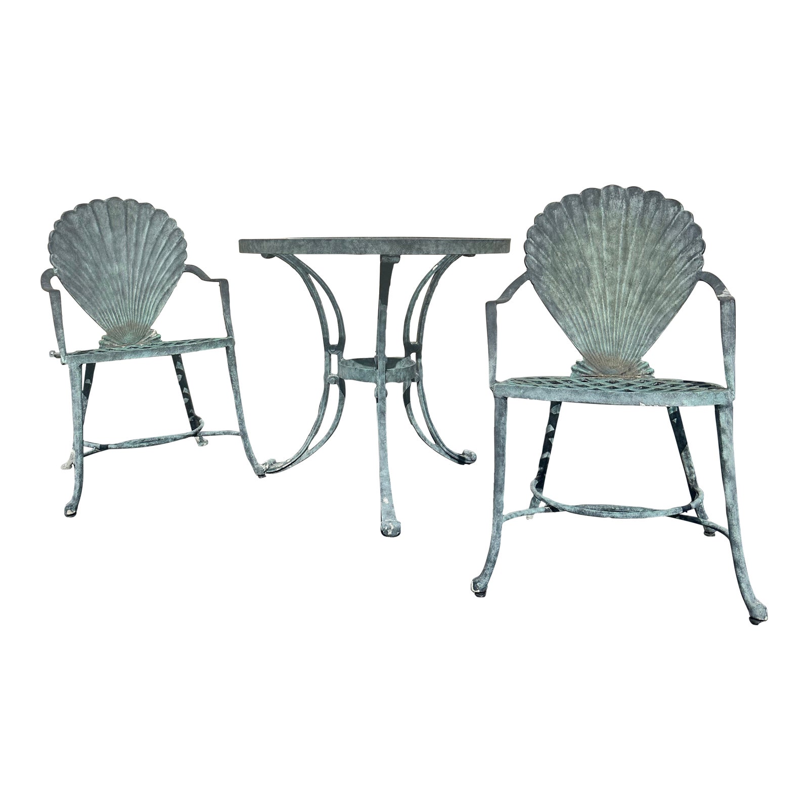 Grotto Style Iron Seashell Chairs and Table Patio Set | Chairish