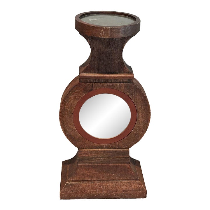 Vintage Global Views Wood & Mirror Pillar Candle Holder | Chairish