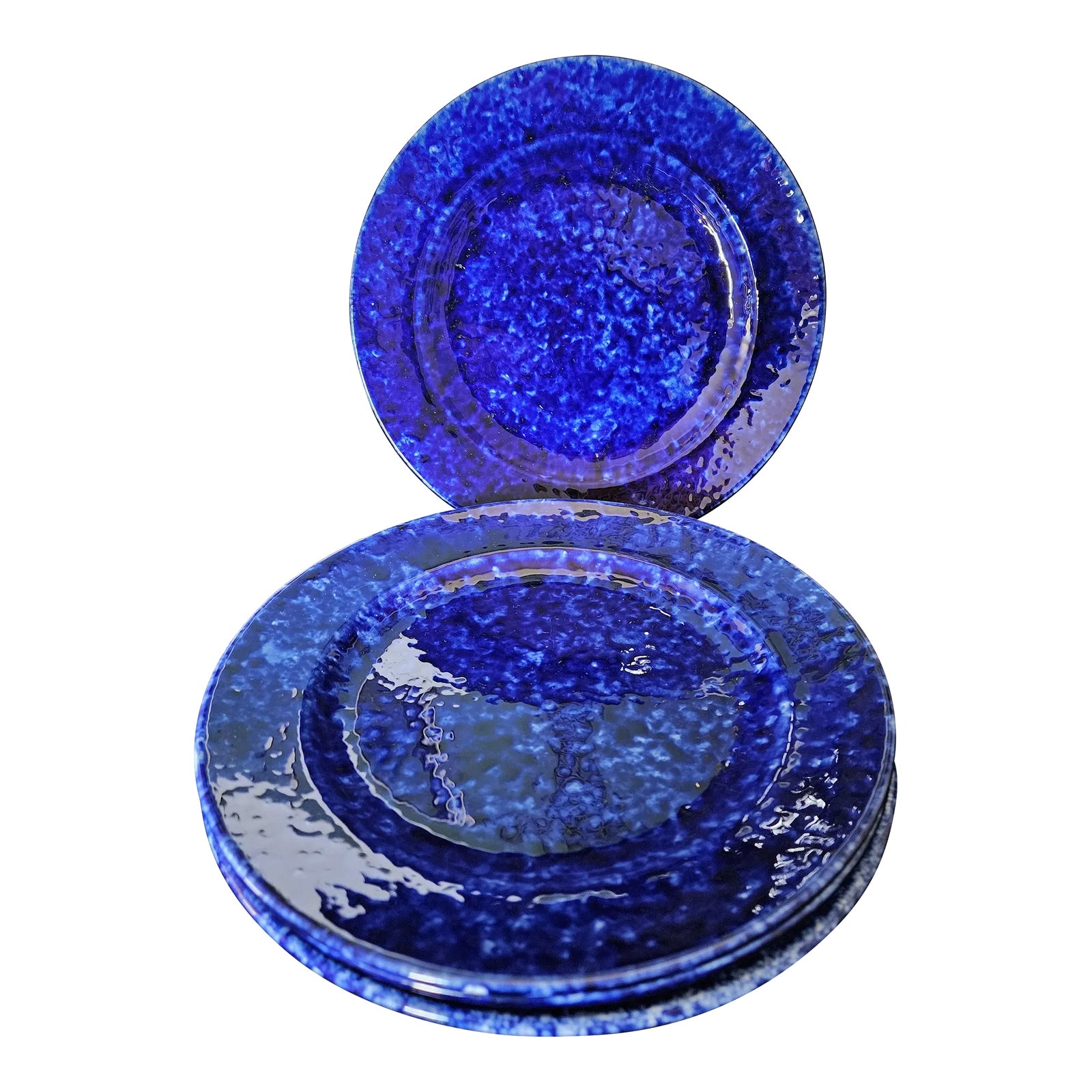 Vintage Blue Stangl Blue Spongeware Plates - Set of 4 | Chairish