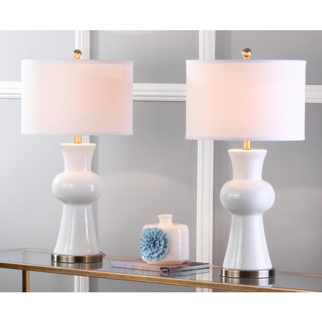 30 Inch H Column Table Lamp in White - a Pair | Chairish