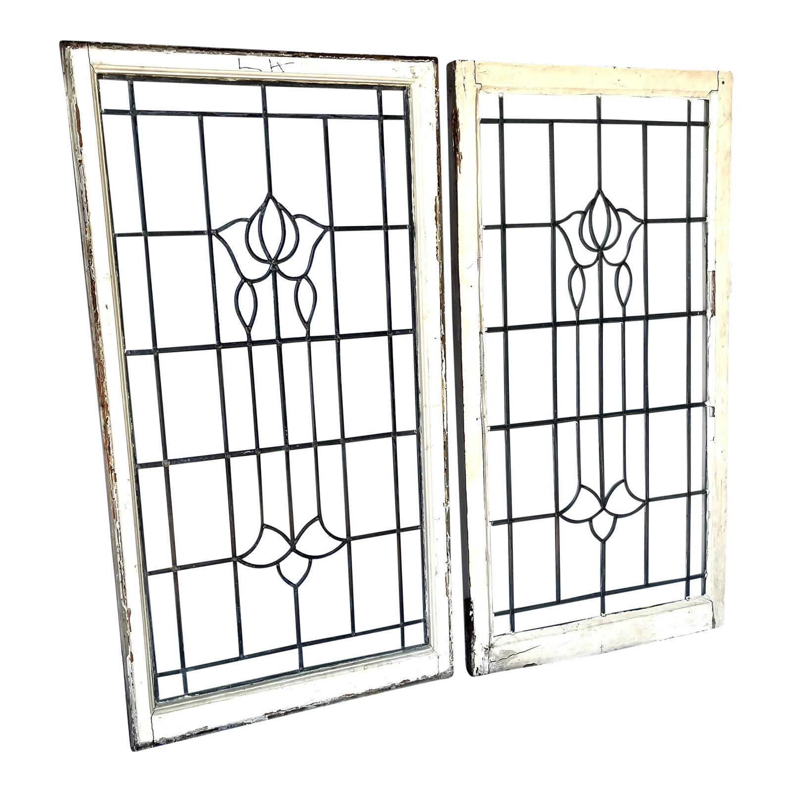 Antique Leaded Glass Windows - A Pair | Chairish