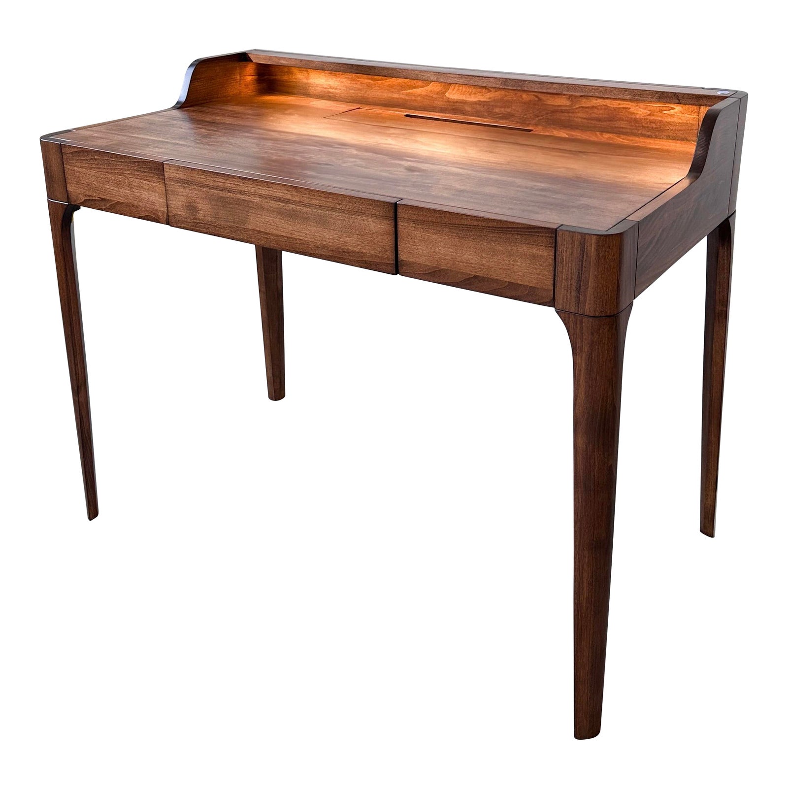Handcrafted Mid-Century Modern Walnut Writing Desk With Led Lighting ...