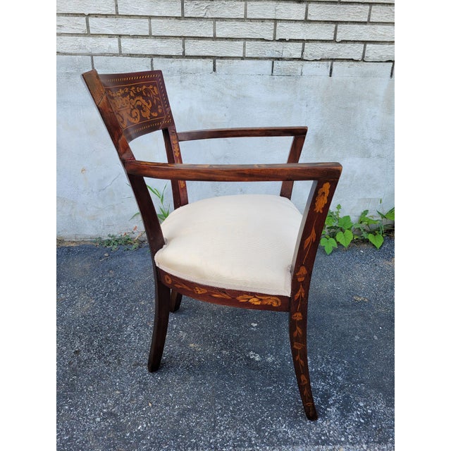 19th Century Dutch Marquetry Walnut Desk Chair | Chairish