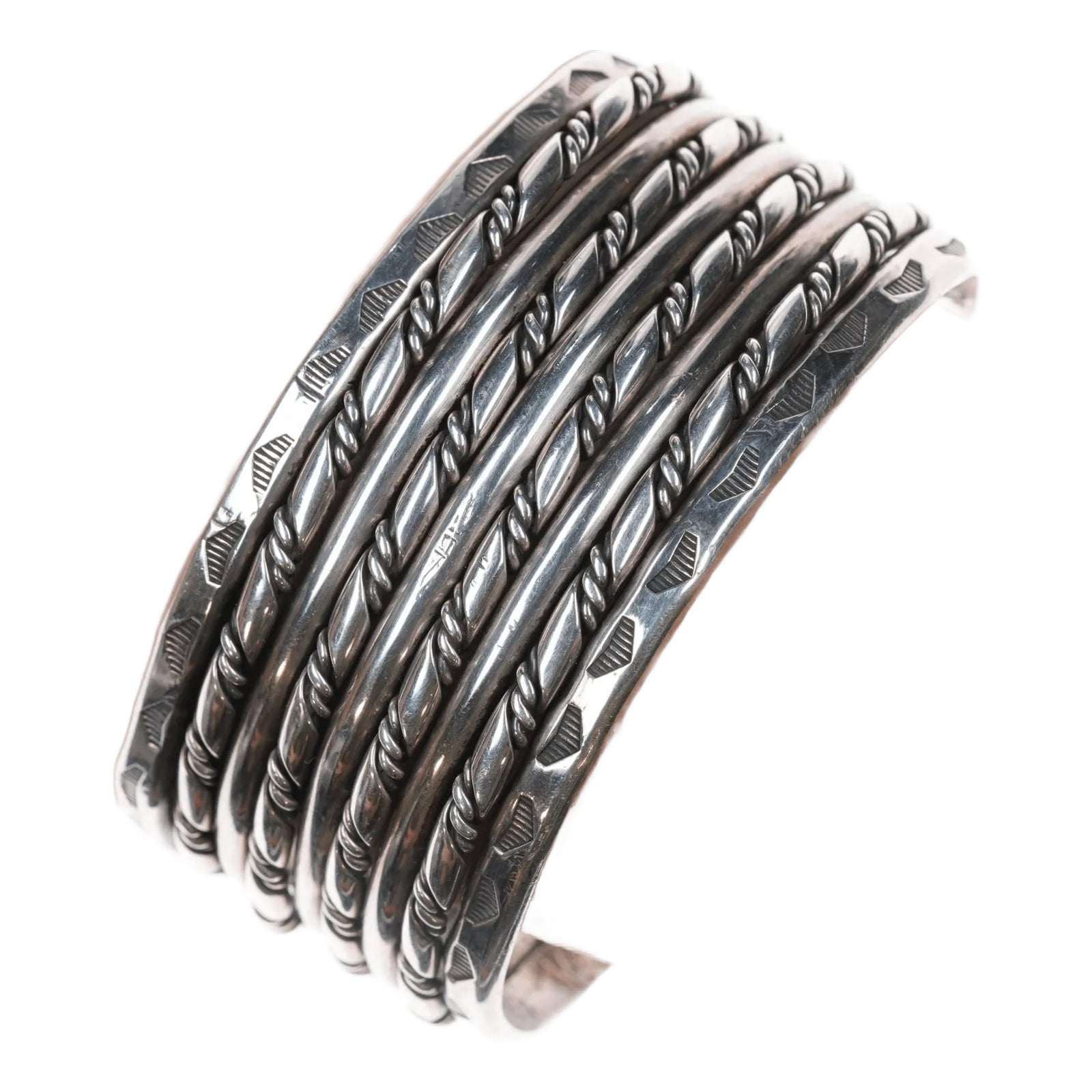 6 3/8" cSc Vintage Navajo silver twisted wire hand stamped cuff ...