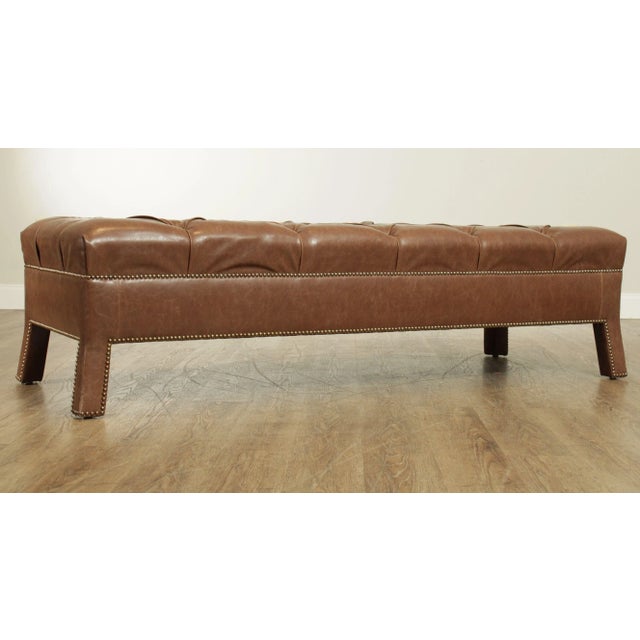 Brown Leather Tufted Long Bench | Chairish