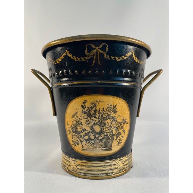 Vintage French Black and Gold Tole Cachepot | Chairish